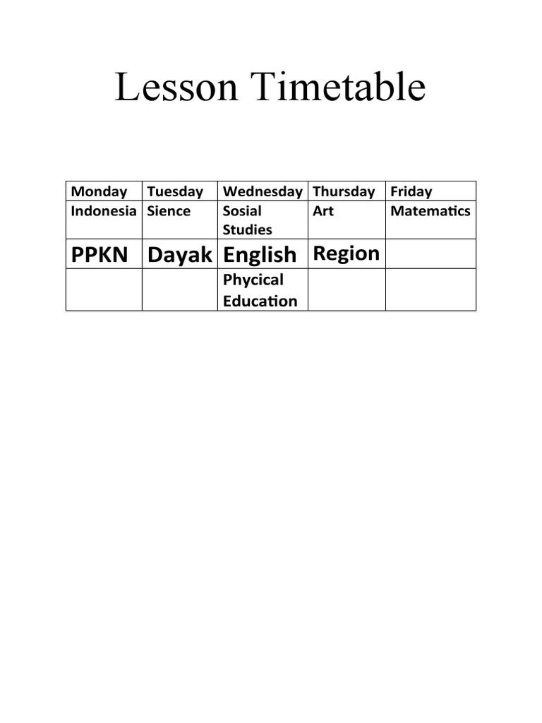 Lesson Timetable | PDF