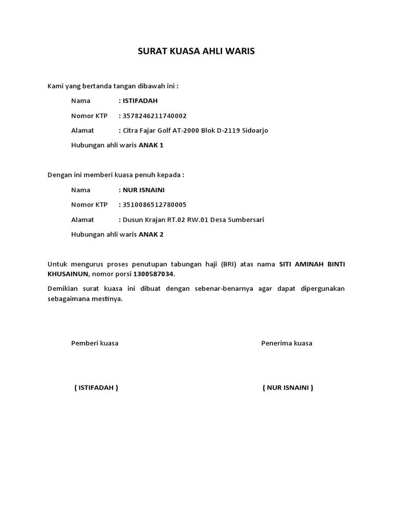 Surat Kuasa Ahli Waris | PDF