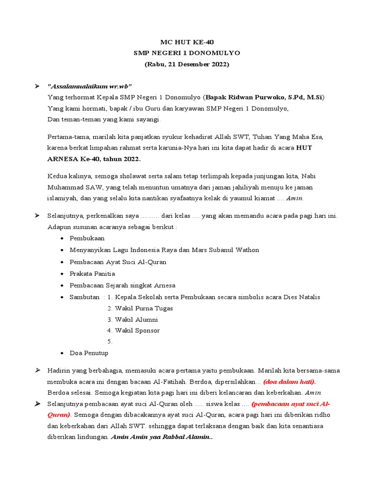 MC Hut Arnesa Ke 40 Tahun 2022 | PDF