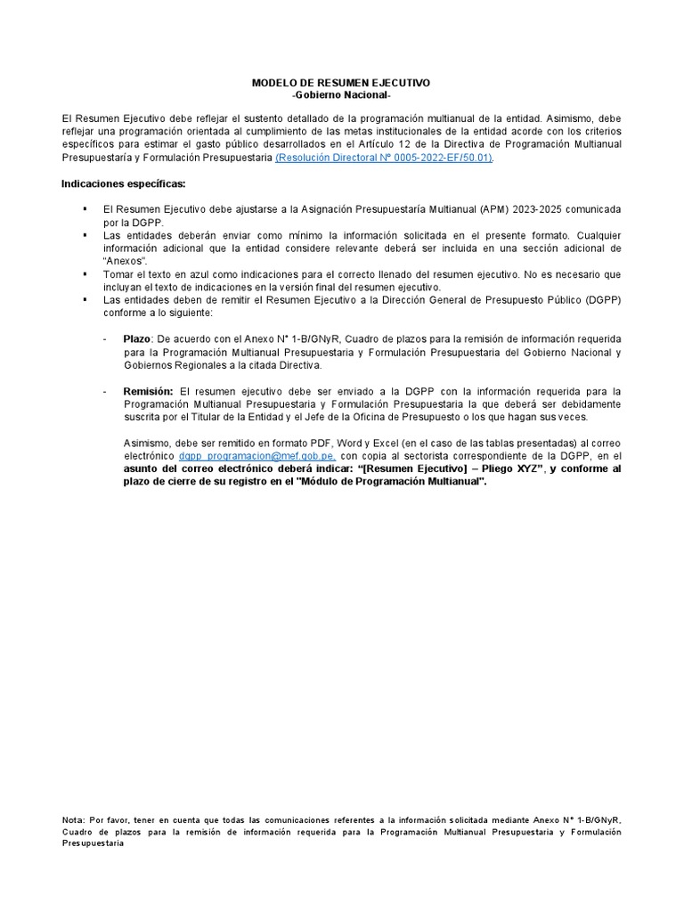 Modelo de Resumen Ejecutivo Formulación | PDF | Presupuesto | Pensión Modelo de Resumen Ejecutivo Formulación | PDF | Presupuesto | Pensión