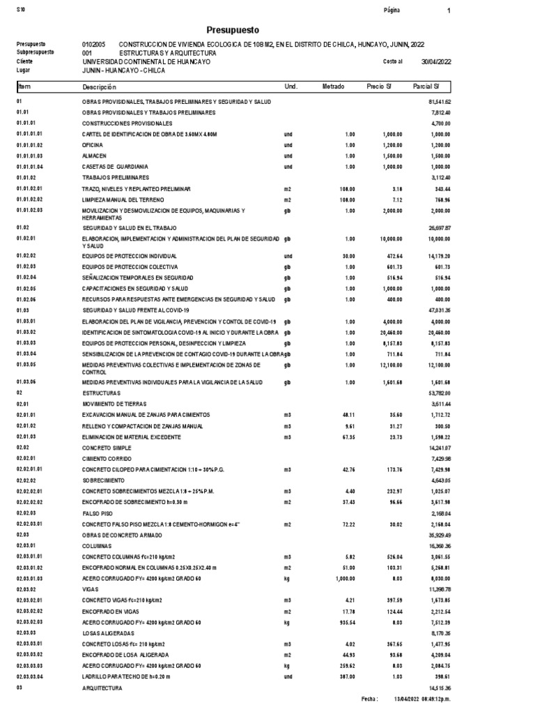 Presupuesto de Obra | PDF | Materiales | Aficiones
