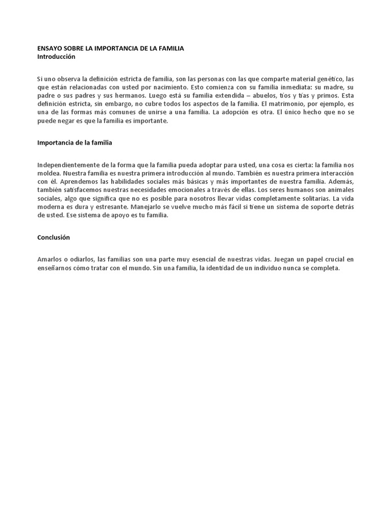 La Importancia de la Familia en Nuestras Vidas | PDF