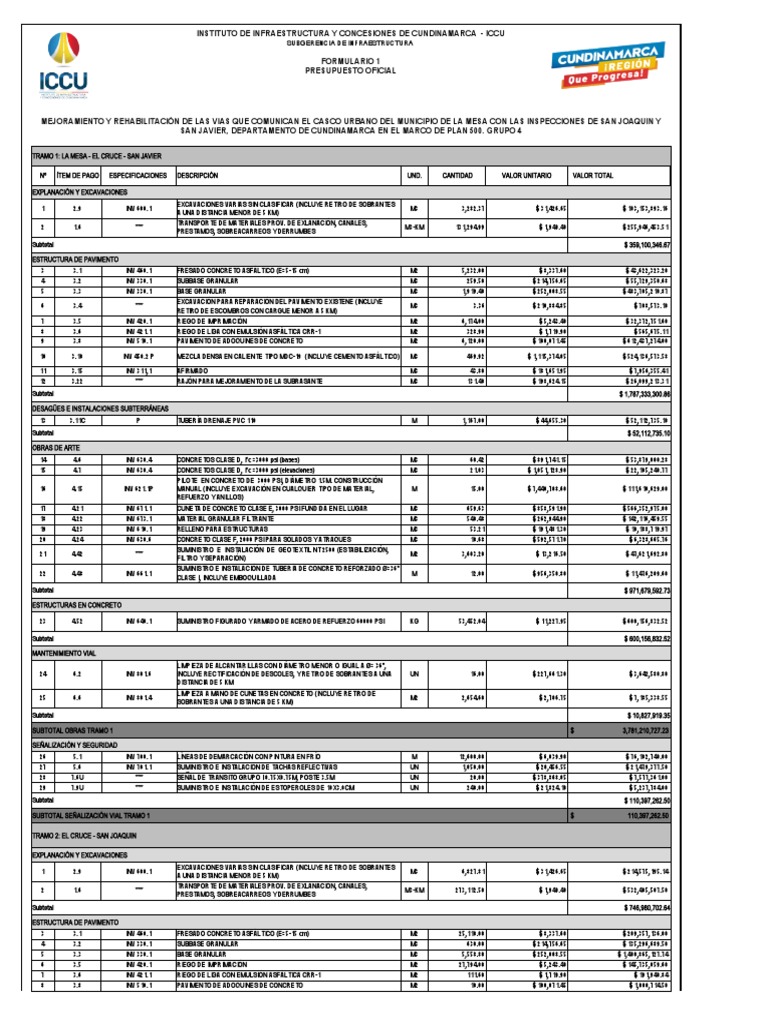 Formulario 1 - Formulario de Presupuesto Oficial - ICCU-LP-011 de 2022 | Descargar gratis PDF ...
