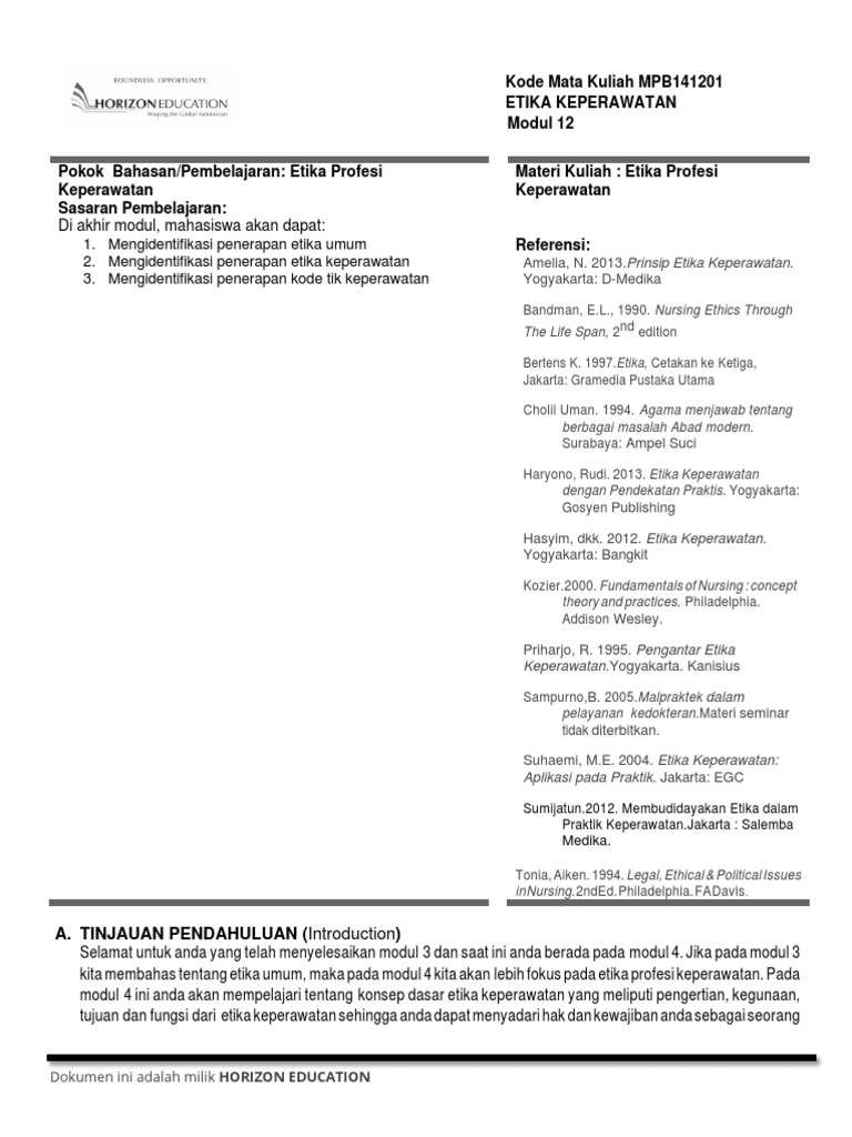Modul Penerapan Etika, Etka Keperawatan Dan Kode Etik | PDF