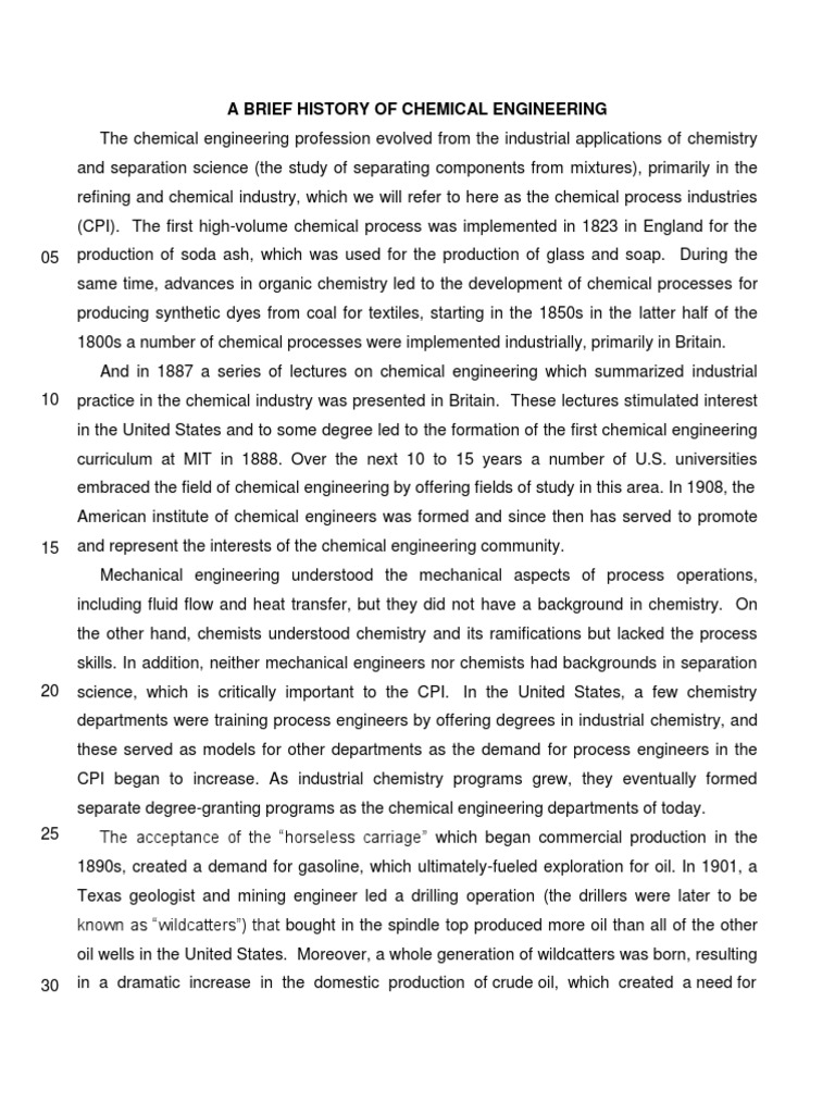 A Brief History of the Evolution of Chemical Engineering | PDF ...