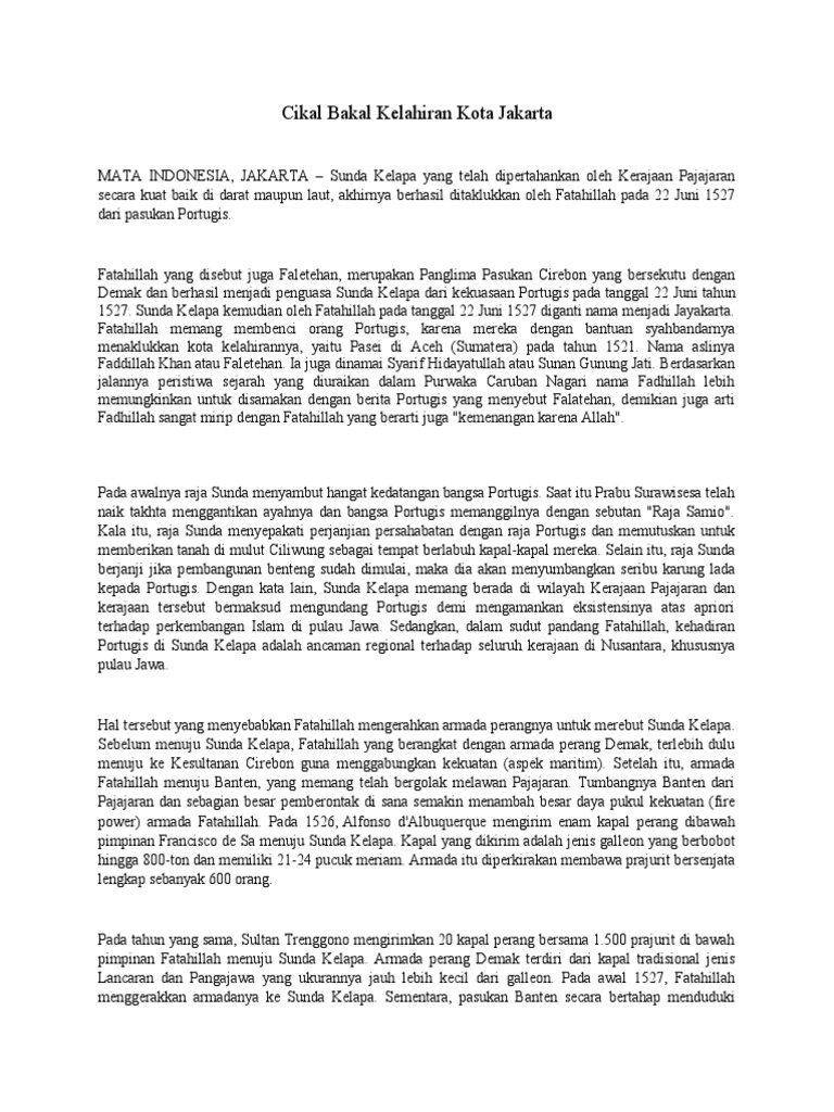 Cikal Bakal Kelahiran Kota Jakarta | PDF