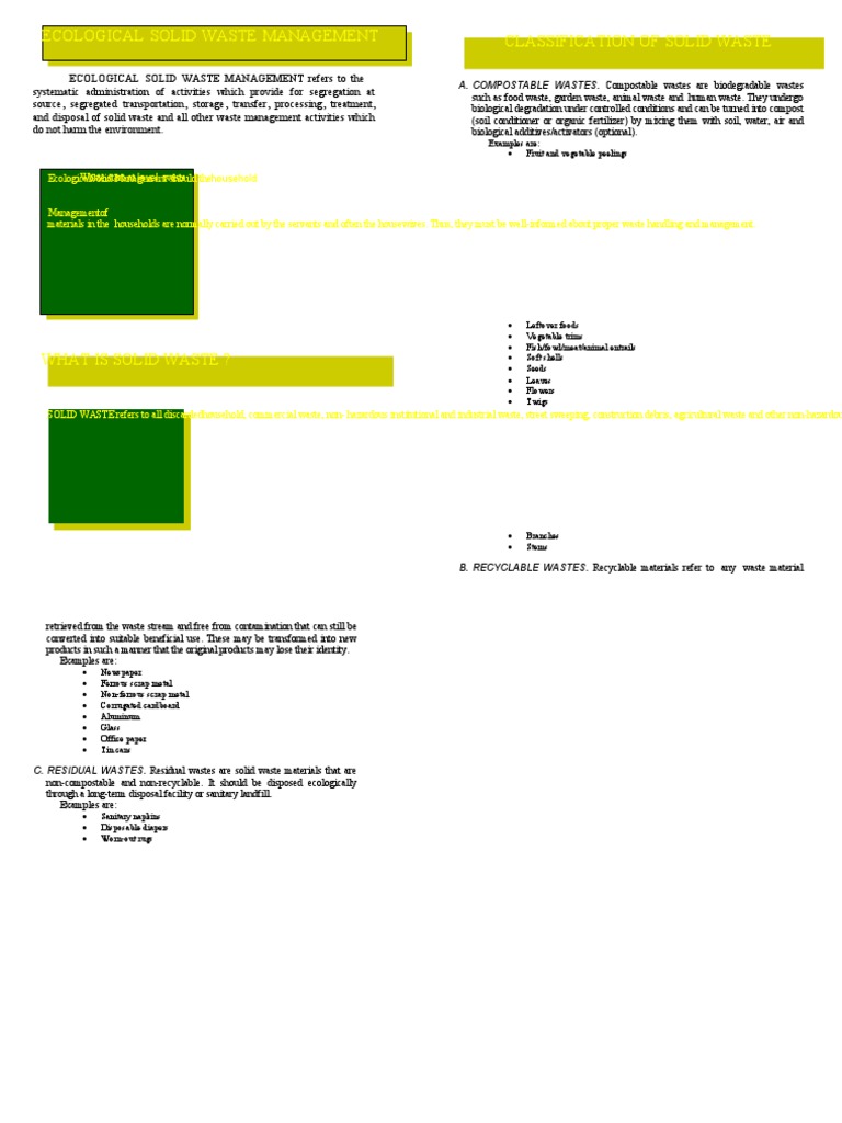 Ecological Solid Waste Management Guide | PDF | Compost | Waste Management