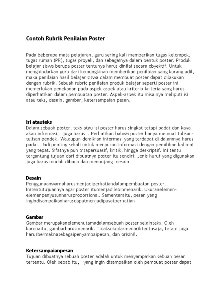 Contoh Rubrik Penilaian Poster | PDF