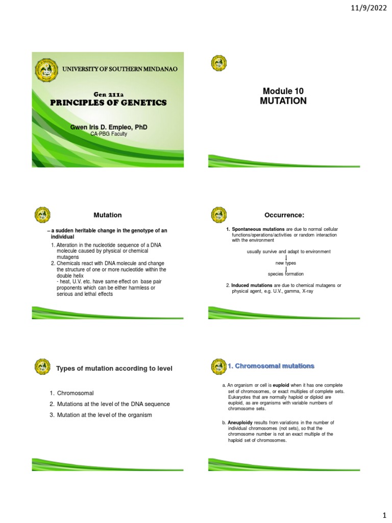 Gen 211a PPT - Module 10 Mutations | PDF | Ploidy | Mutation