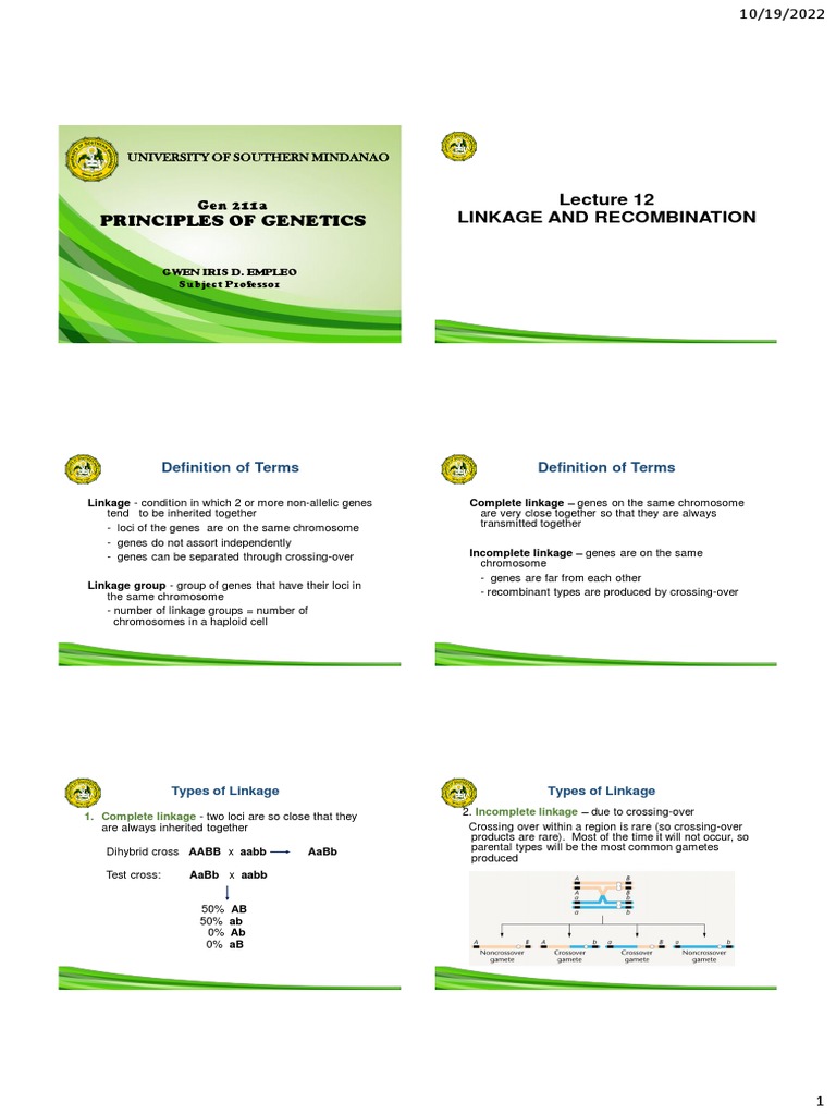 Gen 211a PPT - Module 12 Linkage and Recombination | PDF | Genetic ...