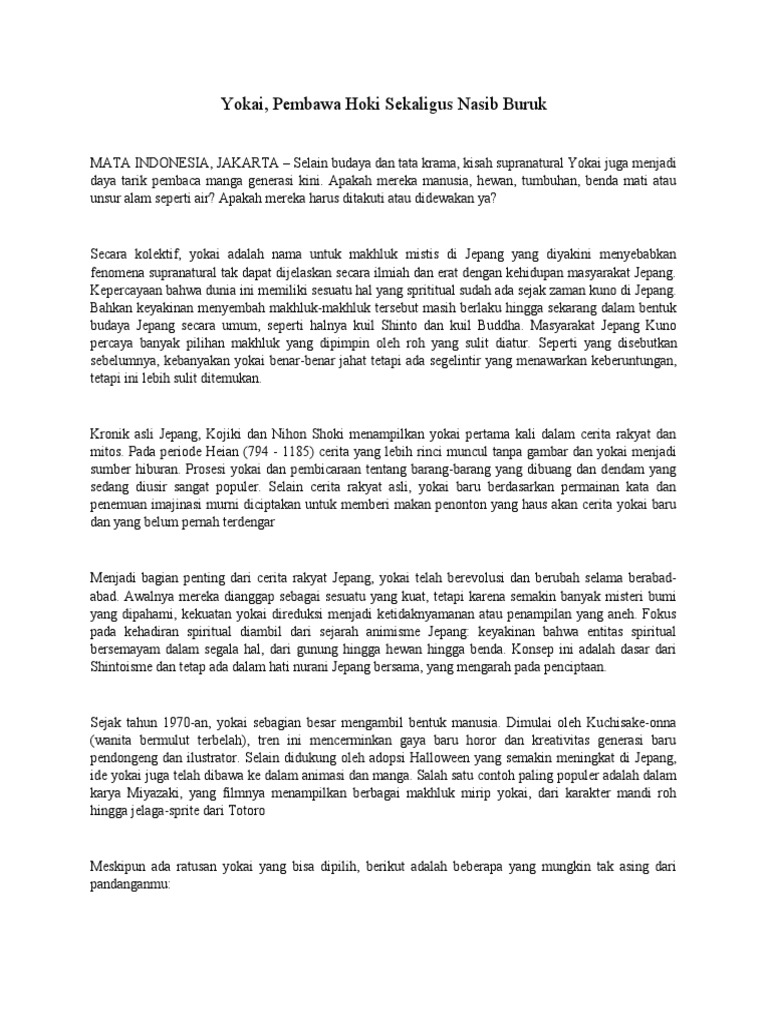 Yokai Pembawa Hoki Sekaligus Nasib Buruk | PDF