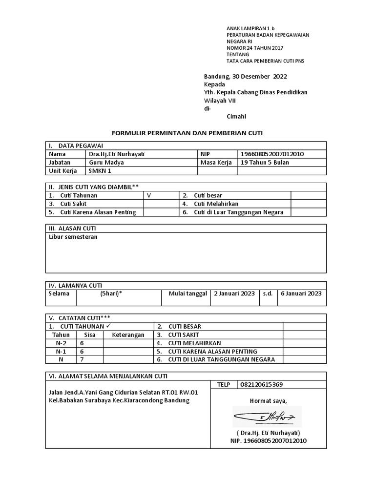 Formulir Permintaan & Pemberian Cuti 2023 | PDF
