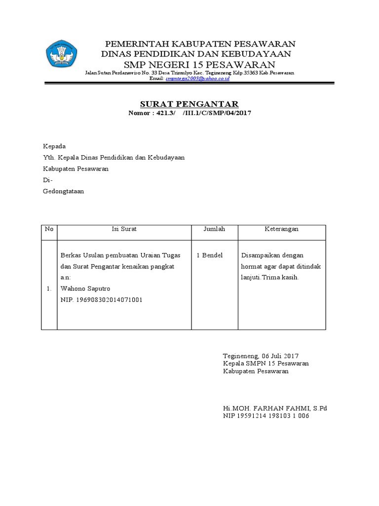 Surat Pengantar BKD | PDF