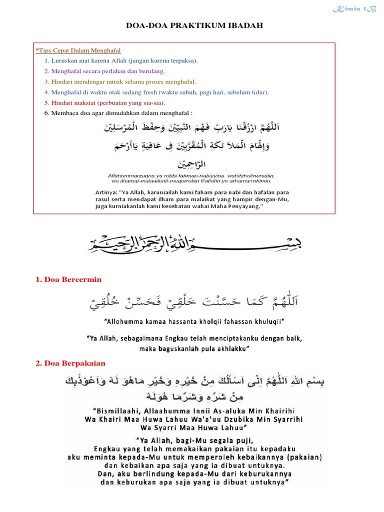 Doa Praktikum Ibadah dan Tips Menghafal | PDF | Pengembangan Diri ...