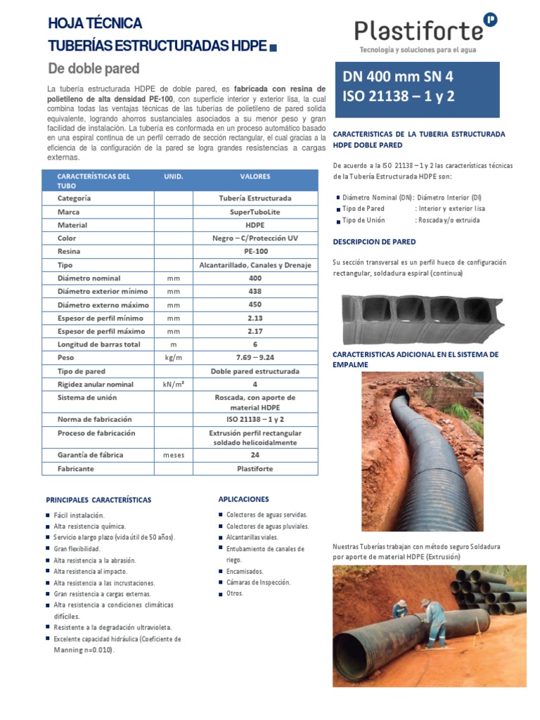 DN 400 MM - SN4 | PDF | Tubería (transporte de fluidos) | Extrusión
