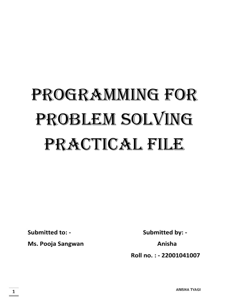 Programming For Problem Solving Practical File - 092344 | PDF | Pointer (Computer Programming ...