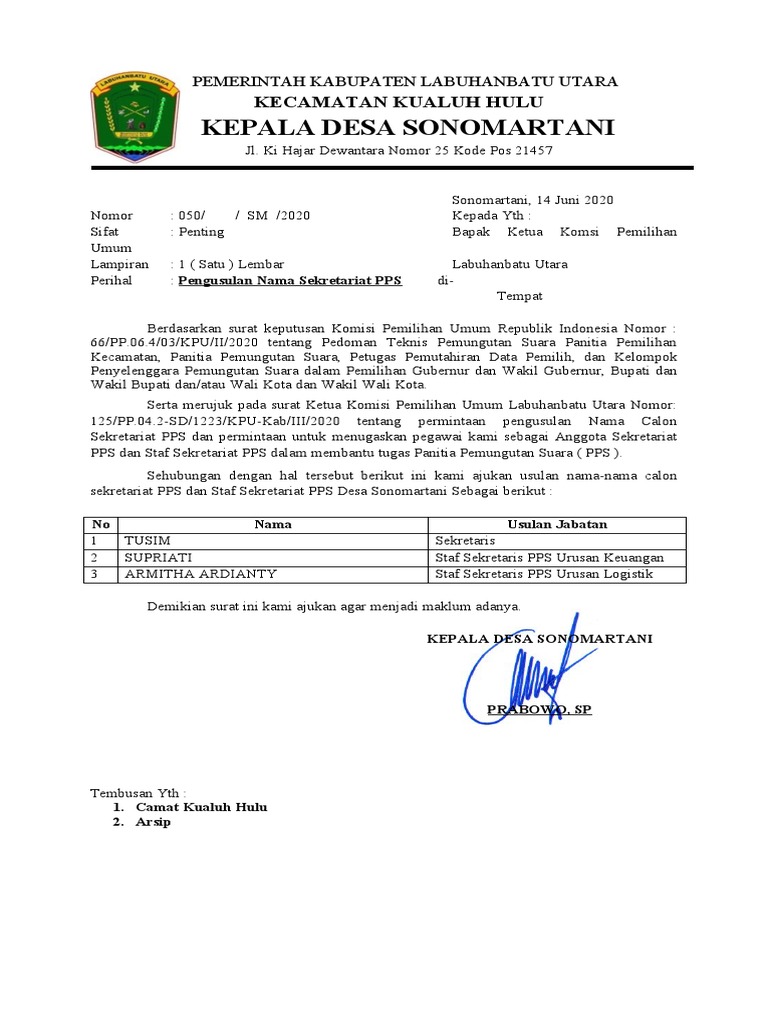 Pengusulan Sekretaris Dan Staf Pps Pemilu Pdf