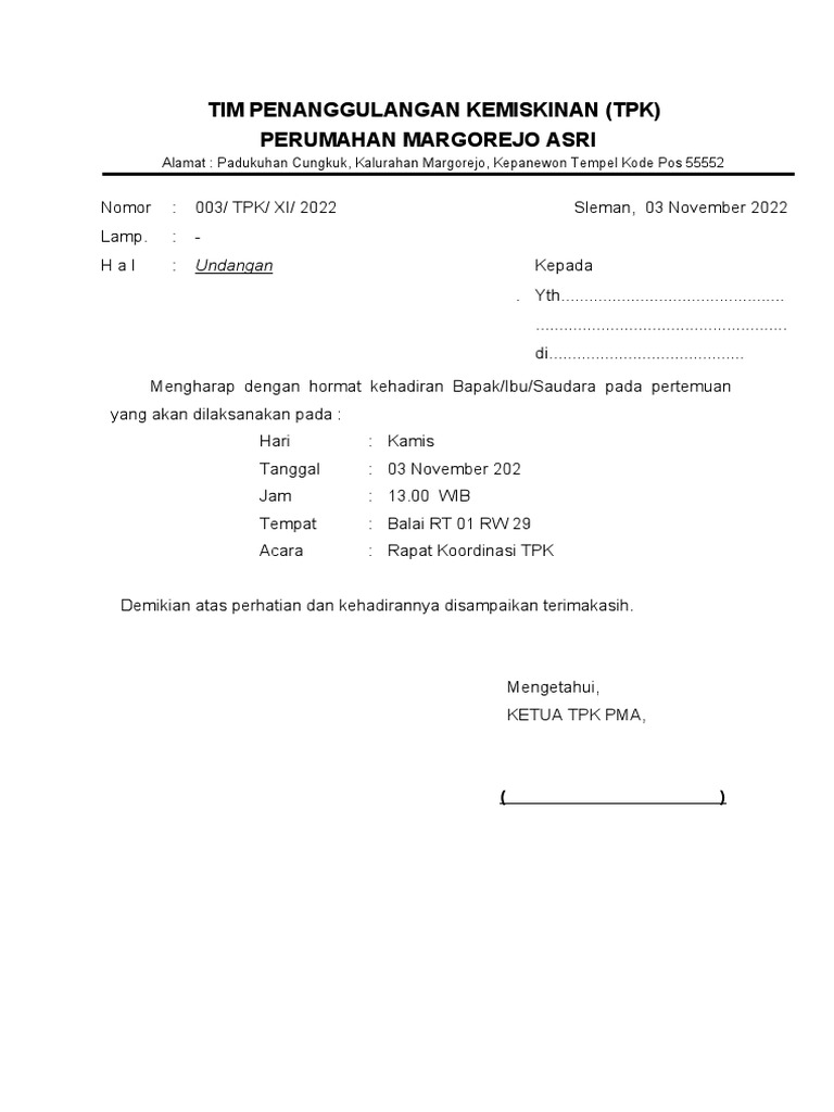 Undangan TPK Desa Kepek | PDF