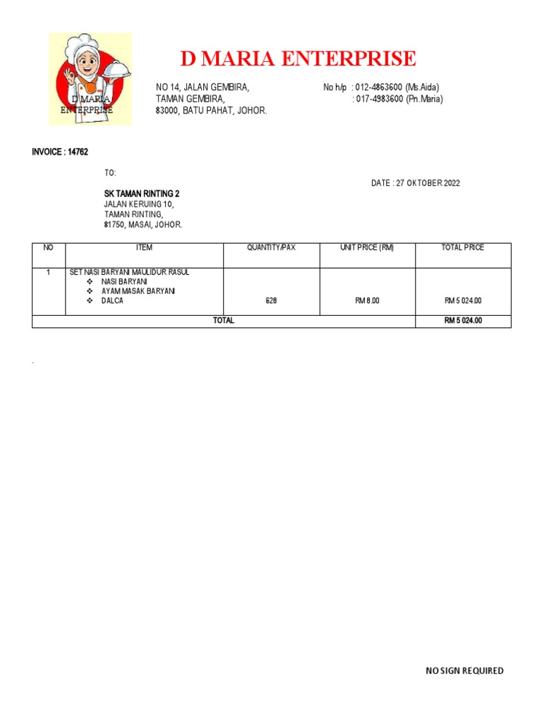 Invoice Maulidur Rasul 2022 | PDF