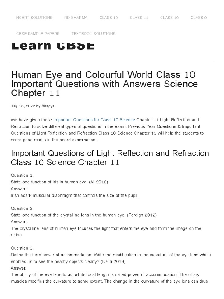 Human Eye and Colourful World | PDF | Eye | Human Eye