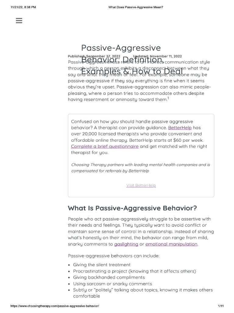 What Does Passive-Aggressive Mean | PDF