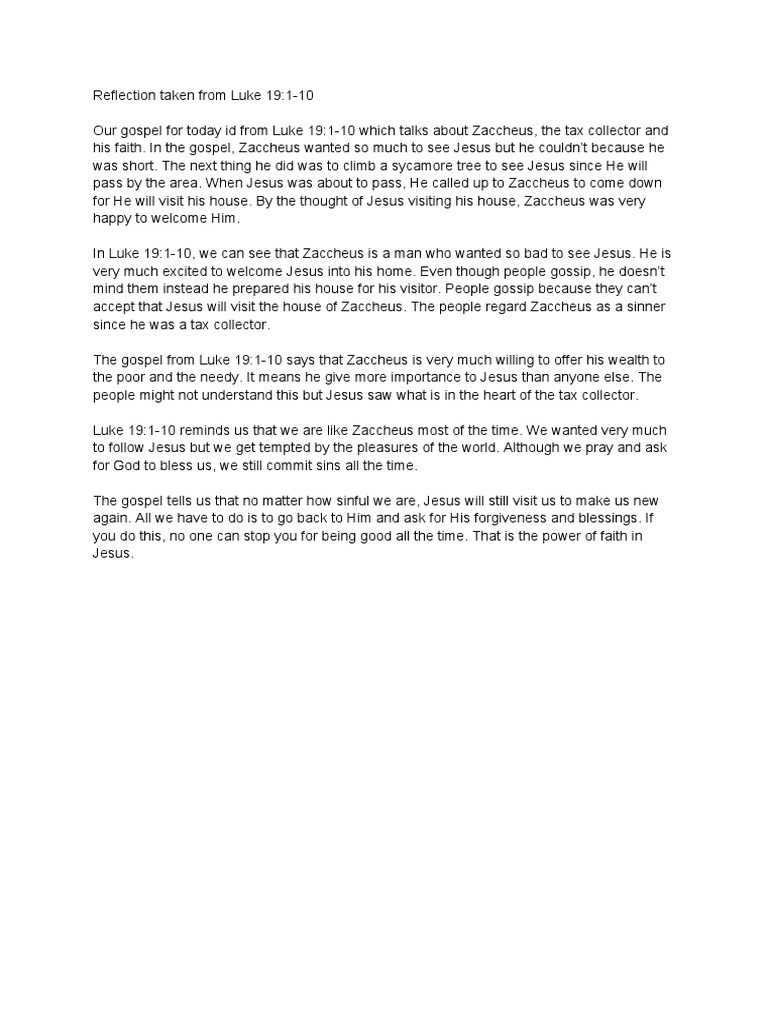Reflection of Luke 19-1-10 | PDF