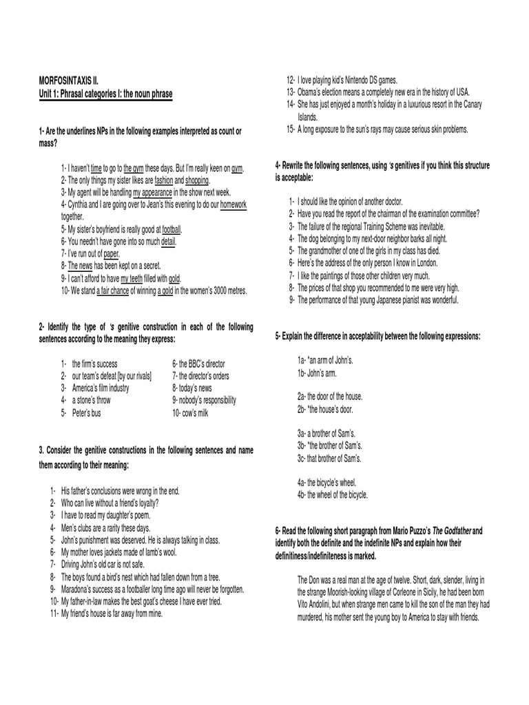 Exercises Unit 1 | Download Free PDF | Linguistics | Syntax