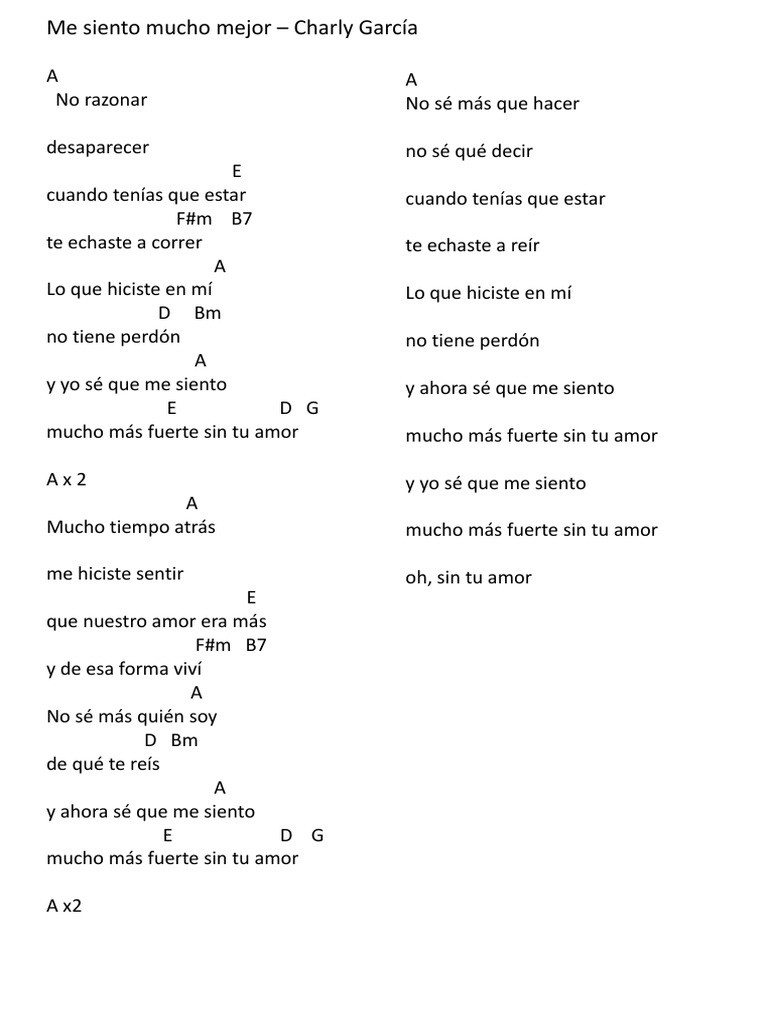 Me Siento Mucho Mejor - Charly | PDF