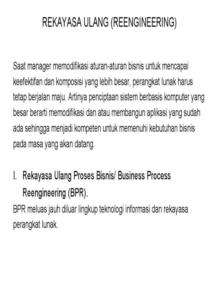 I. Rekayasa Ulang Proses Bisnis/ Business Process Reengineering (BPR) | PDF