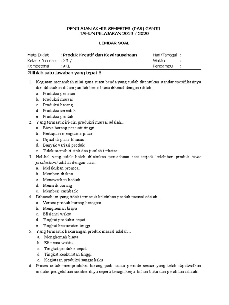 Latihan Soal PAS | PDF