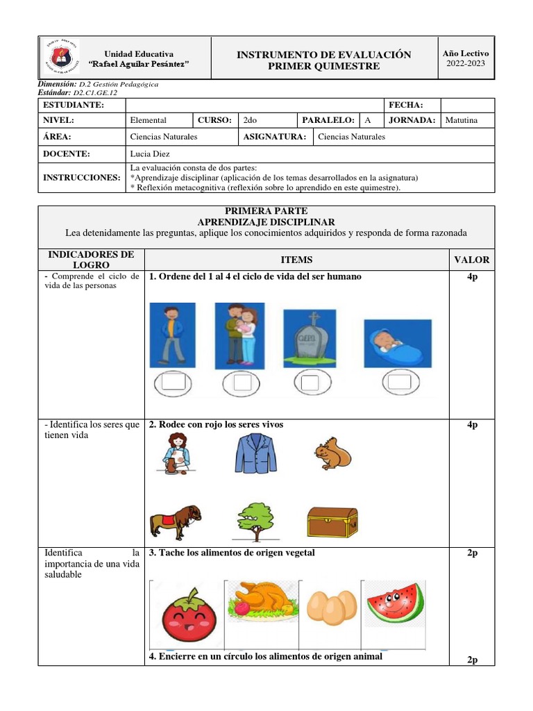 EXAMEN CCNN QUIMESTRE-signed | PDF | Aprendizaje | Evaluación