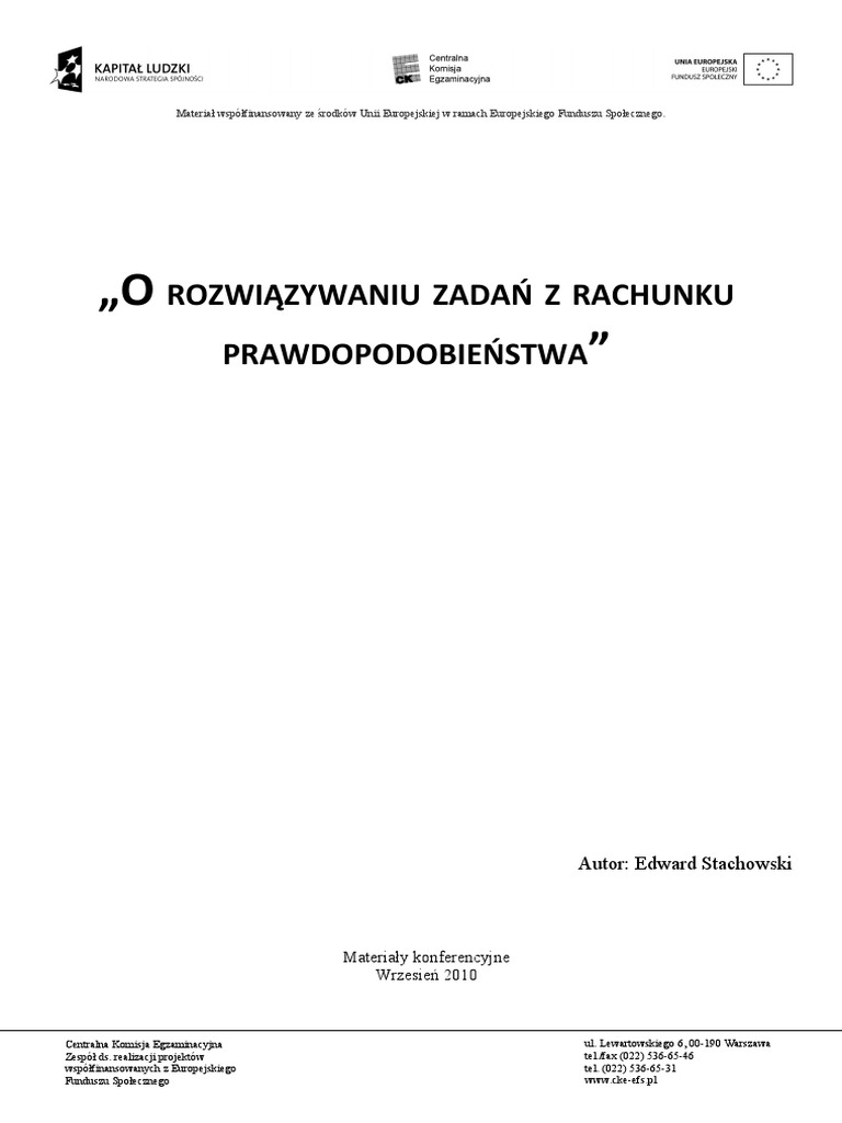 Edward Stachowski. O Rozwiazywaniu Zadań Z Rachunku Prawdopodobieństwa ...