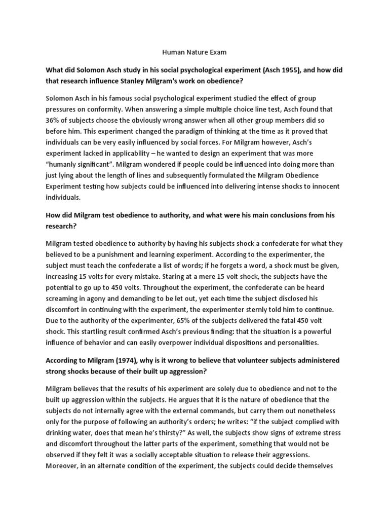 Human Nature Exam | PDF | Obedience (Human Behavior) | Behavioural Sciences