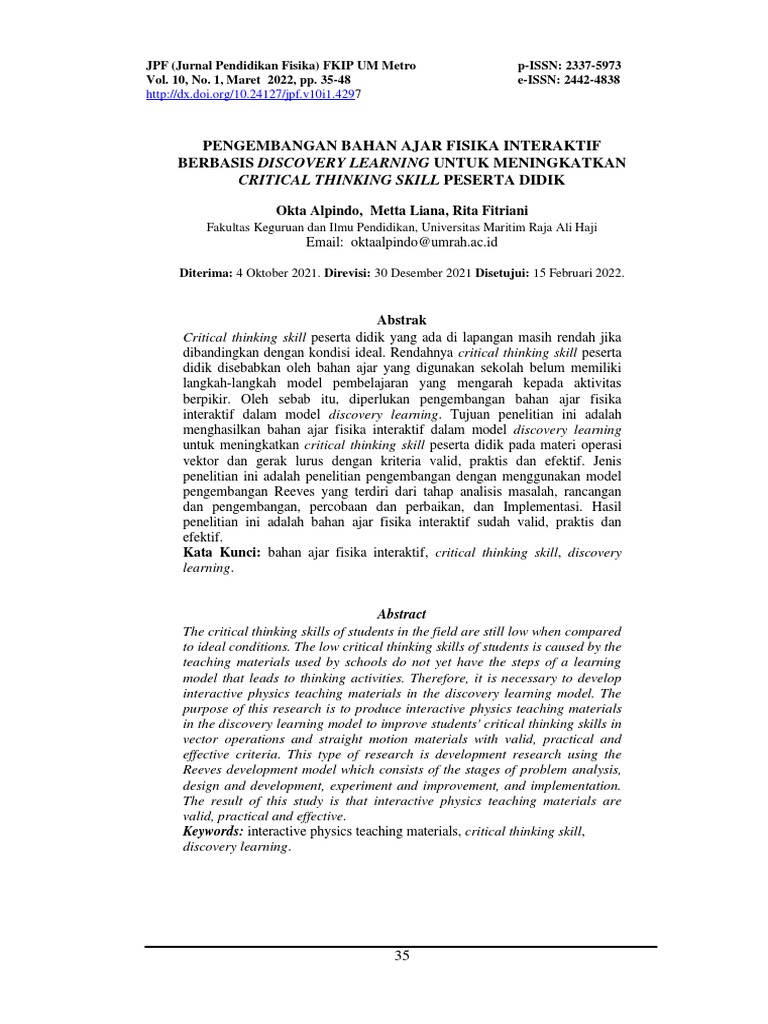 Pengembangan Bahan Ajar Fisika Interaktif Berbasis Discovery Learning Untuk Meningkatkan ...