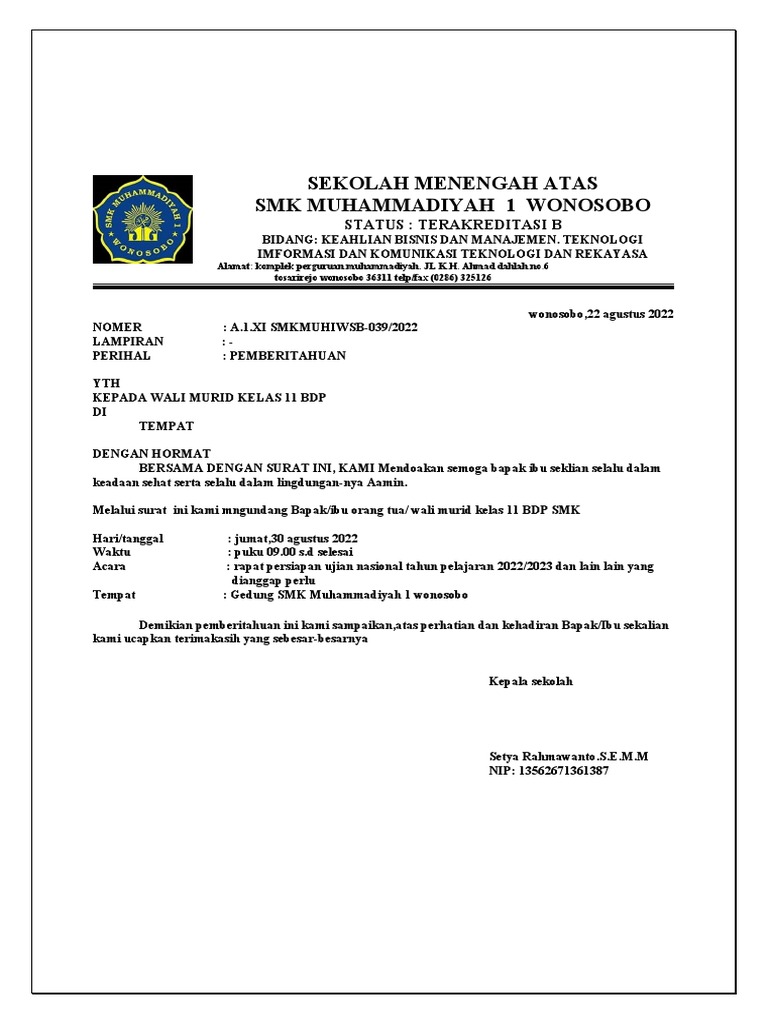 Surat SMK Muhi 11 BDP | PDF