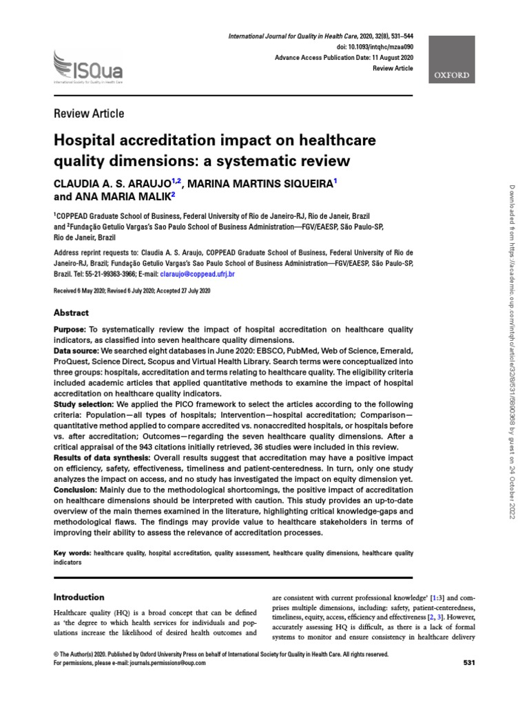 Hospital Accreditation Impact On Healthcare Quality Dimensions A ...