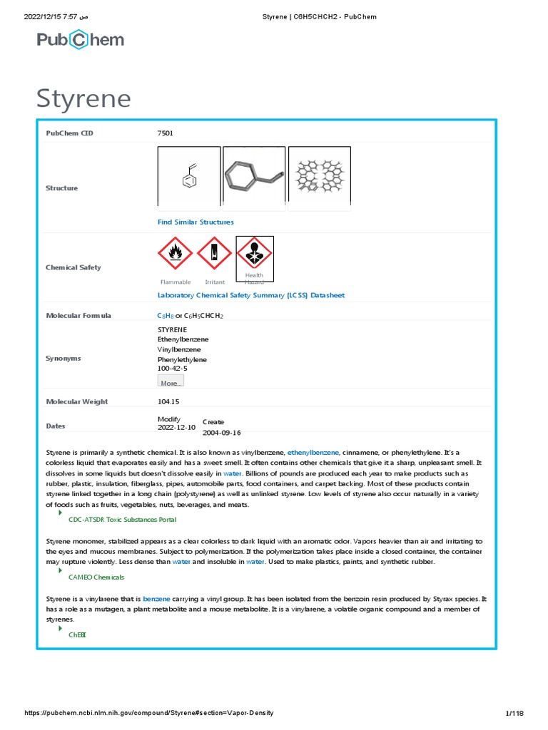 Styrene - C6H5CHCH2 - PubChem | PDF | Nuclear Magnetic Resonance | Physical Sciences