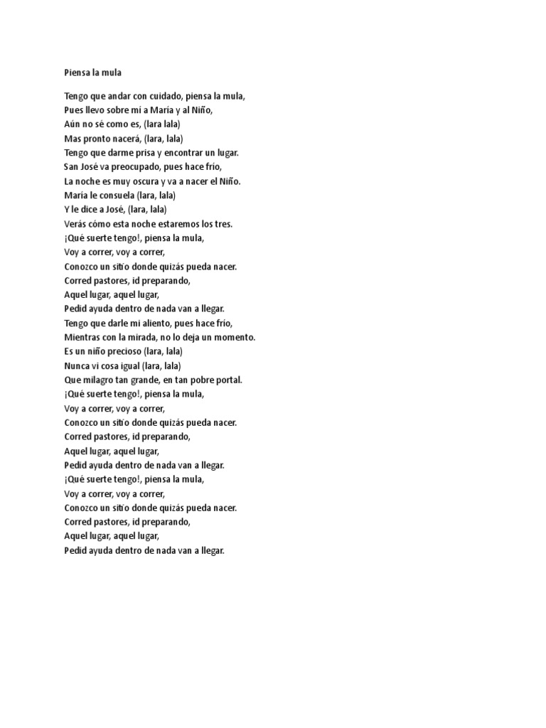Letra del villancico "Piensa la mula" | PDF | Religión y espiritualidad