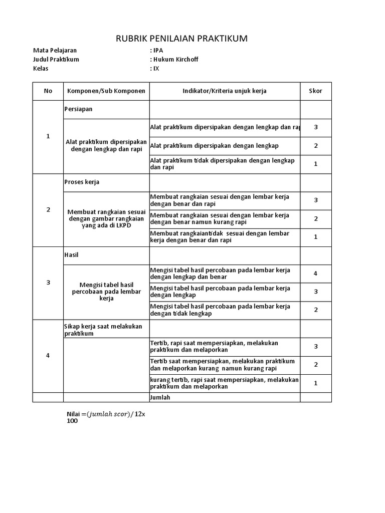 Rubrik Penilain Procedure Text | PDF