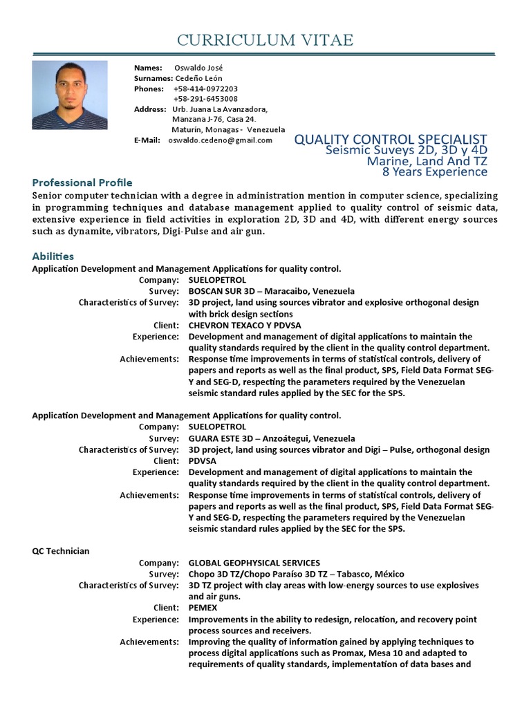 CURRICULUM Oswaldo Cedeno (English) | PDF | Venezuela | Geophysics