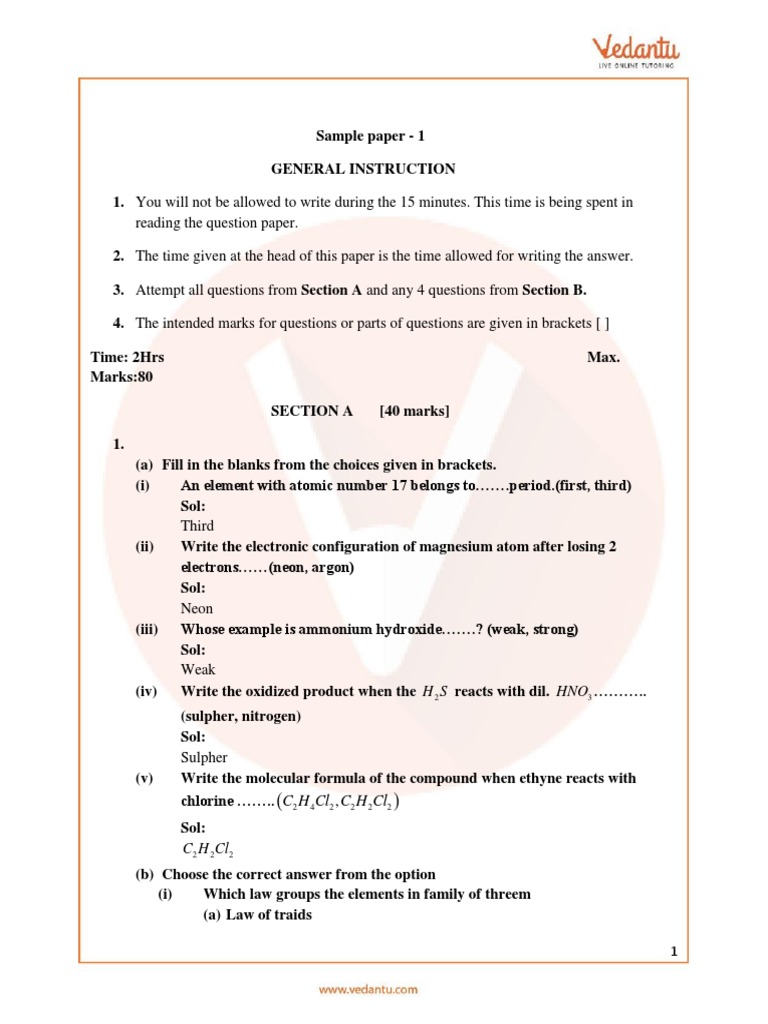 ICSE Sample Papers For Class 10 Chemistry Paper 1 | PDF | Nitric Acid ...