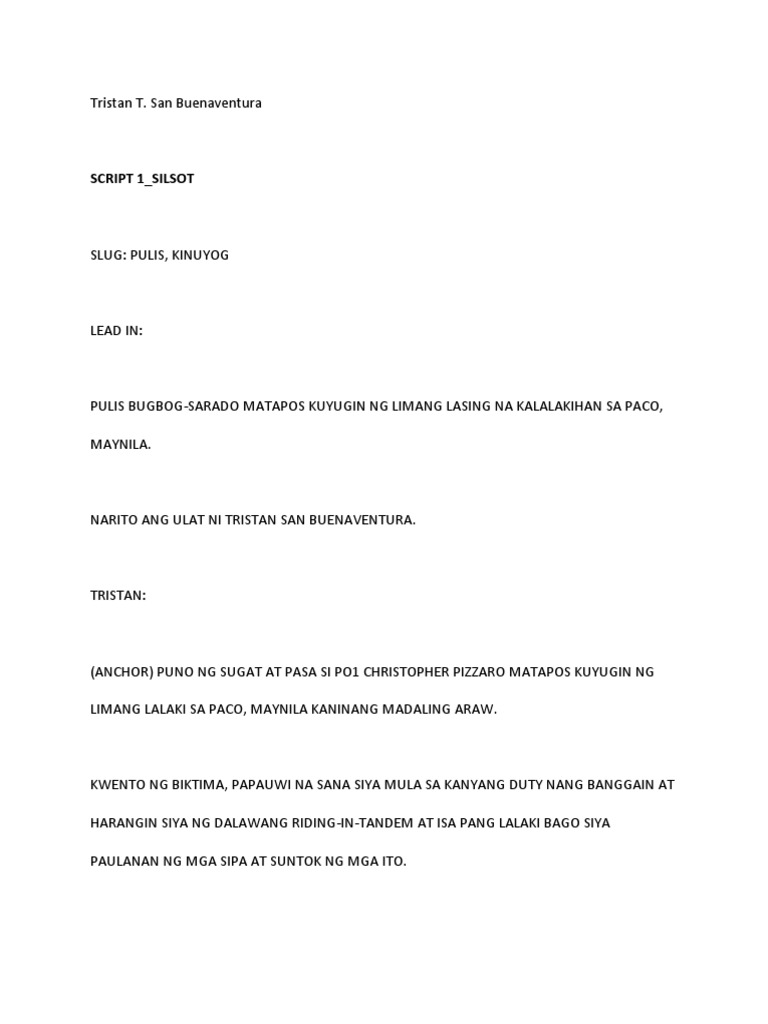 Sample SILSOT and Silent TV News Scripts | PDF