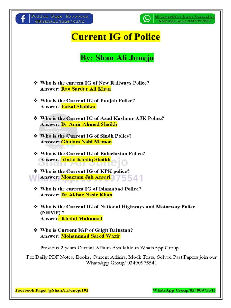 Current IG Police of All Provinces | PDF