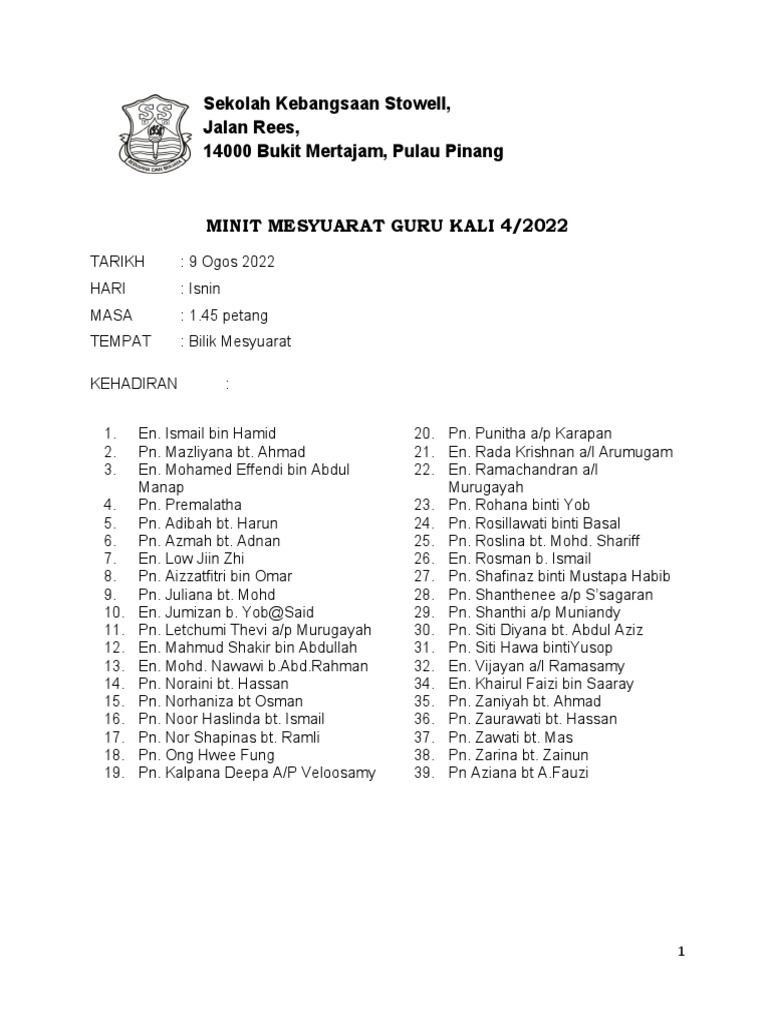 Minit Mesyuarat Guru Kali Keempat 2022 | PDF