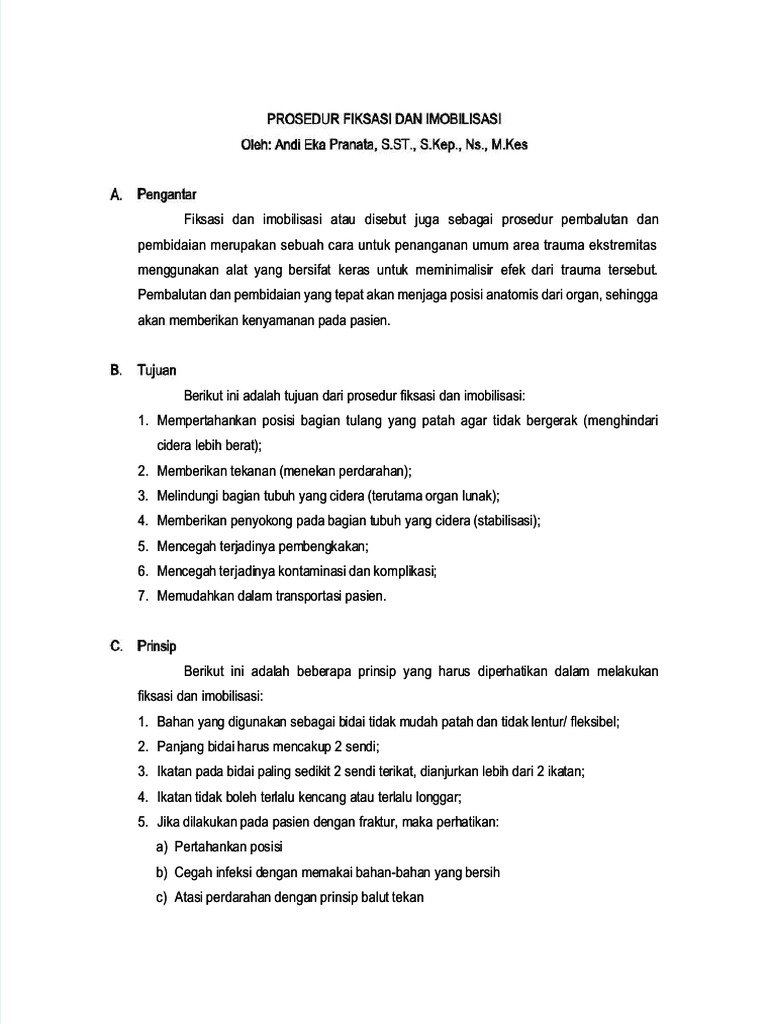 Prosedur Fiksasi dan Imobilisasi | PDF