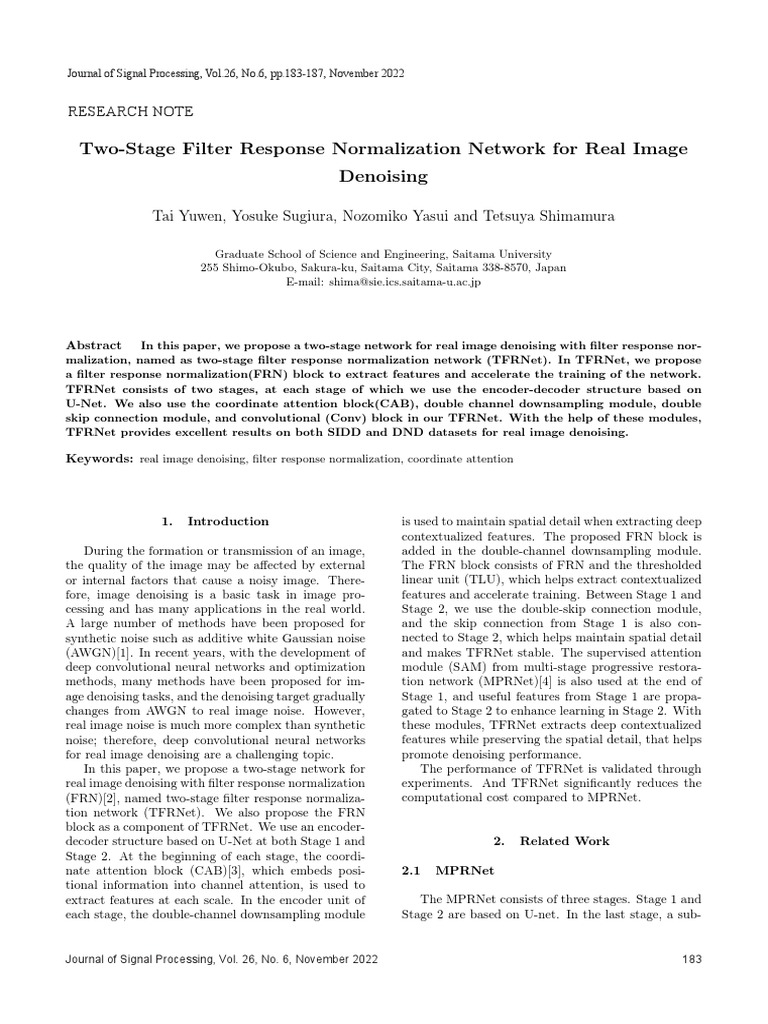 Two-Stage Filter Response Normalization Network For Real Image Denoising | PDF | Attention ...