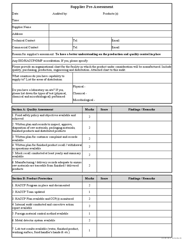 Supplier Audit Checklist | PDF | Hazard Analysis And Critical Control ...