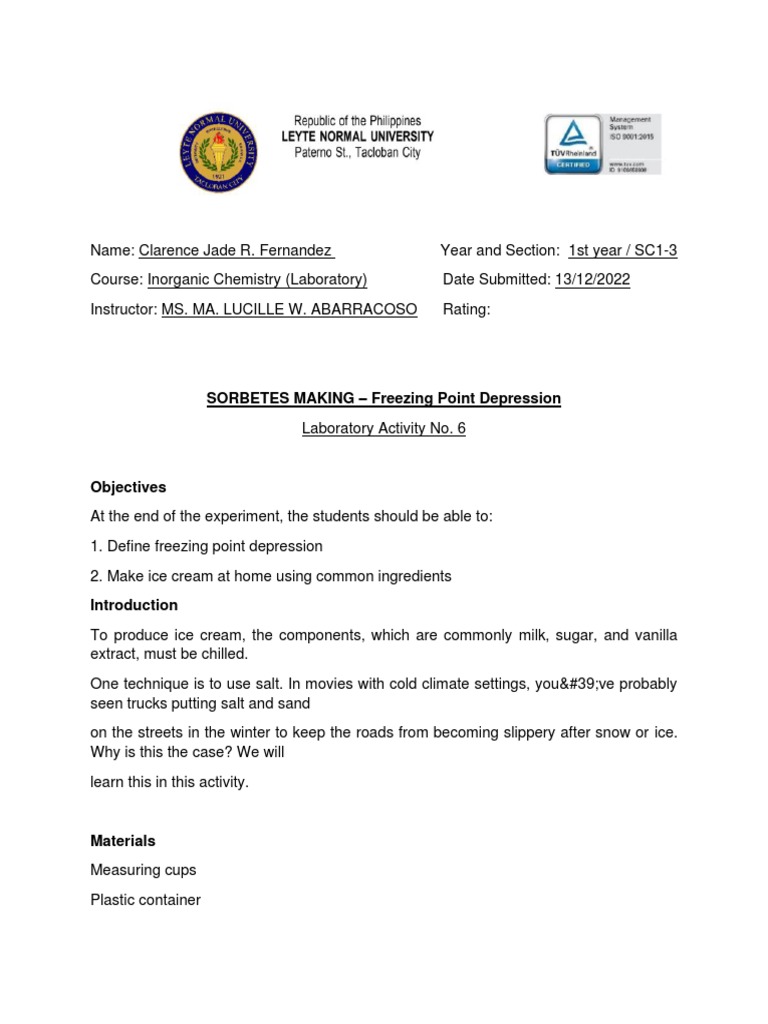IC-Lab Activity No. 6 | PDF | Melting Point | Ice