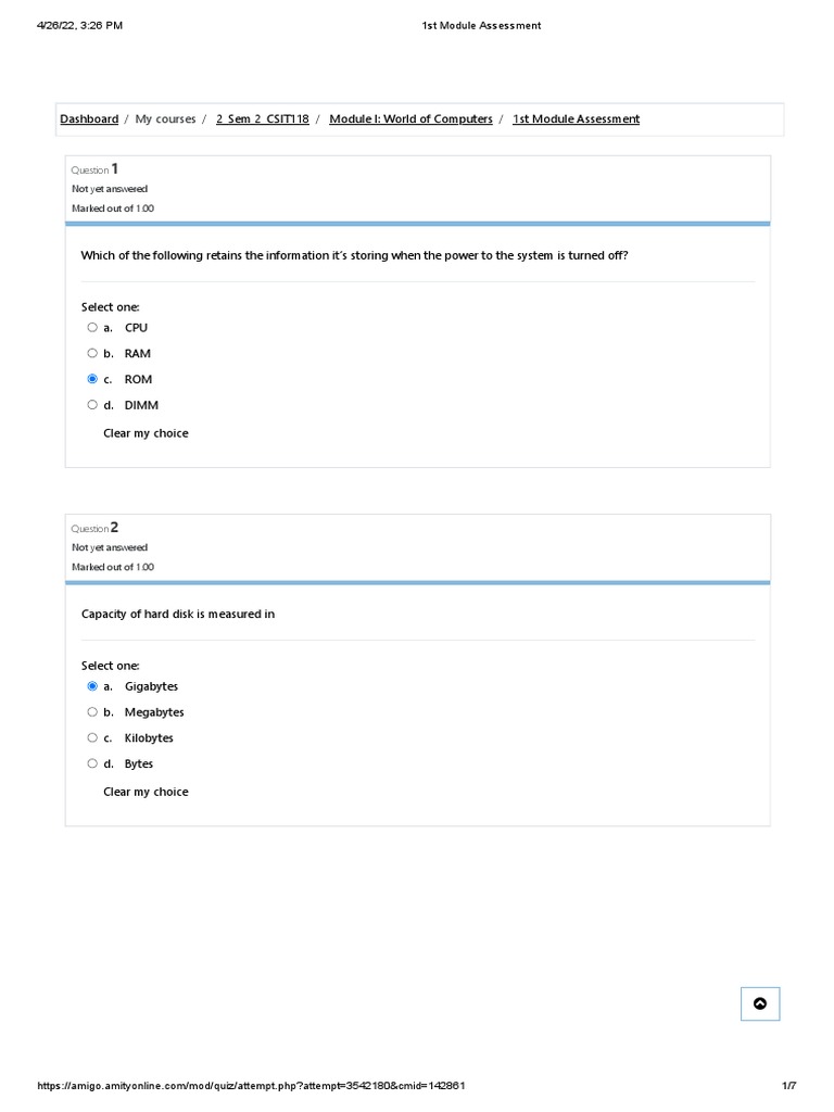 1st Module Assessment CSIT | PDF | Random Access Memory | Computer Data Storage