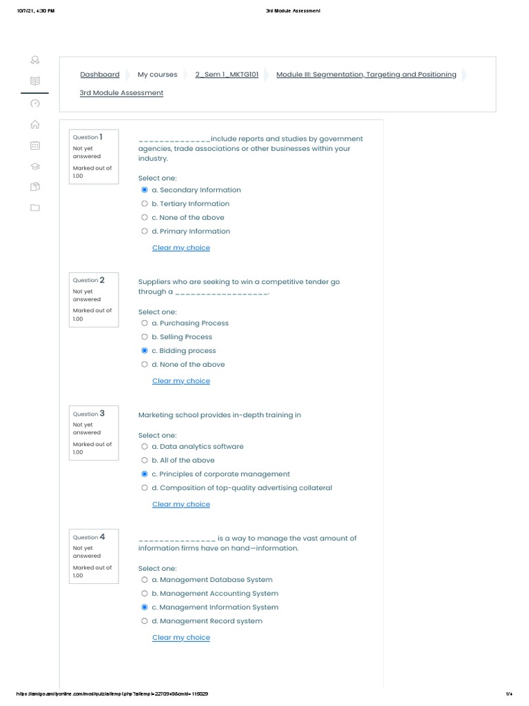 Marketing Module III Assessment Quiz | PDF | Marketing | Market ...